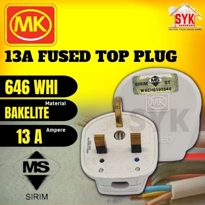 SYK MK 646 WHI 13A Heavy Duty 3 Pin Bakelite Fused Top Plug Kepala Plug ... SYK MK 646 WHI 13A Heavy Duty 3 Pin Bakelite Fused Top Plug Kepala Plug ...