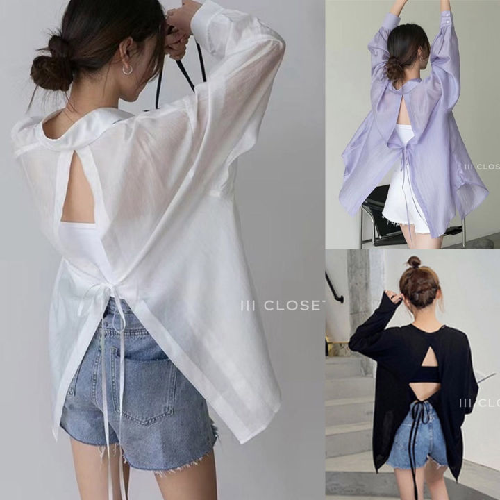 เสื้อเชิ้ต III Freesize III BA038 แขนยาว ดีเทลผูกหลัง เพิ่มความเซ็กซี่ ...