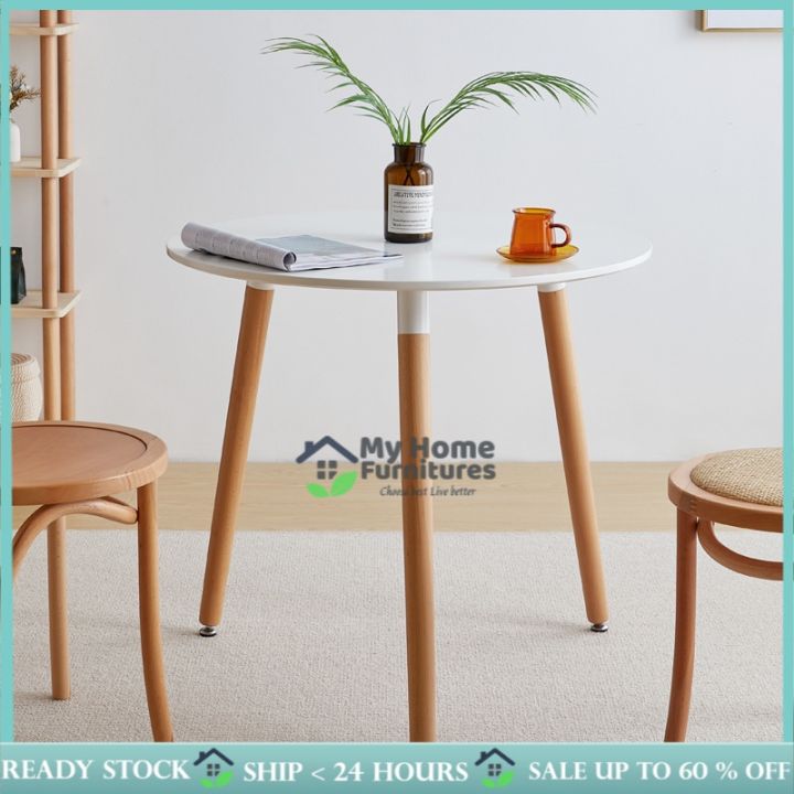 Modern Minimalist Design Wooden Leg Round Dining Coffee Table/ Meja ...