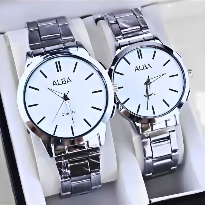 022 JAM TANGAN COUPLE PASANGAN WANITA PRIA RANTAI STAINLESS DISPLAY ...