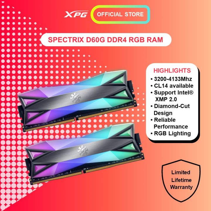 ADATA RAM D60G DDR4 XPG RGB (8GB/16GB/32GB 3200/3600/4133 MHz) | Lazada