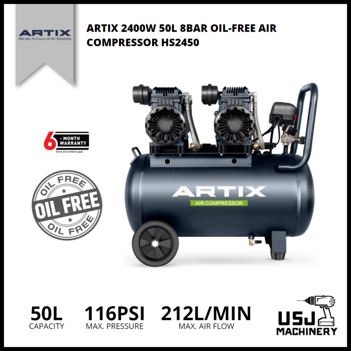 ARTIX 2400W 50L 8Bar Oil Free Air Compressor HS2450 | 6 Months Warranty ...