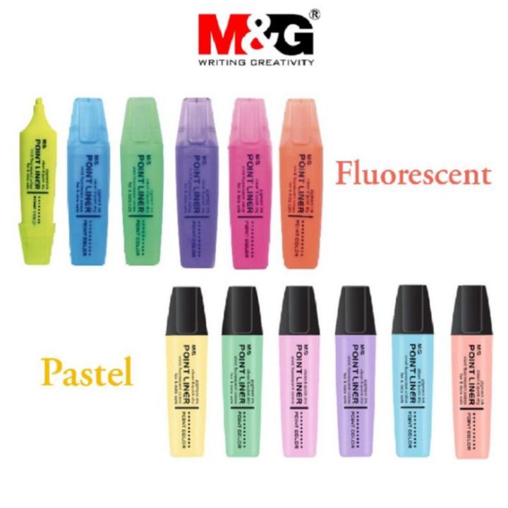 M&G Point Liner Fluorescent / Pastel Colour Highlighter / Highlight Pen ...