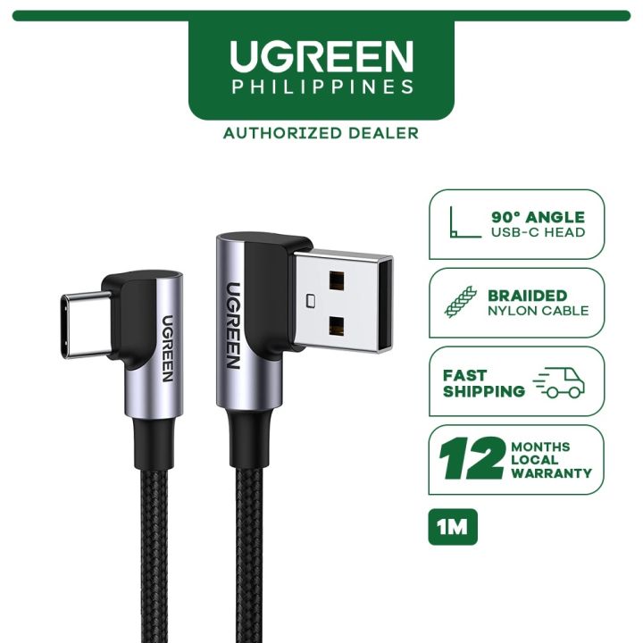 UGREEN USB C 90 Degree Cable 3A Right Angle Type C Quick Charge Lead ...