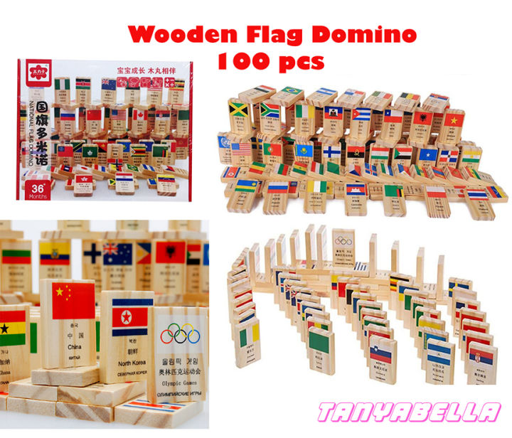 100pcs World National Flag Wooden Domino Educational Toy for Toddlers ...