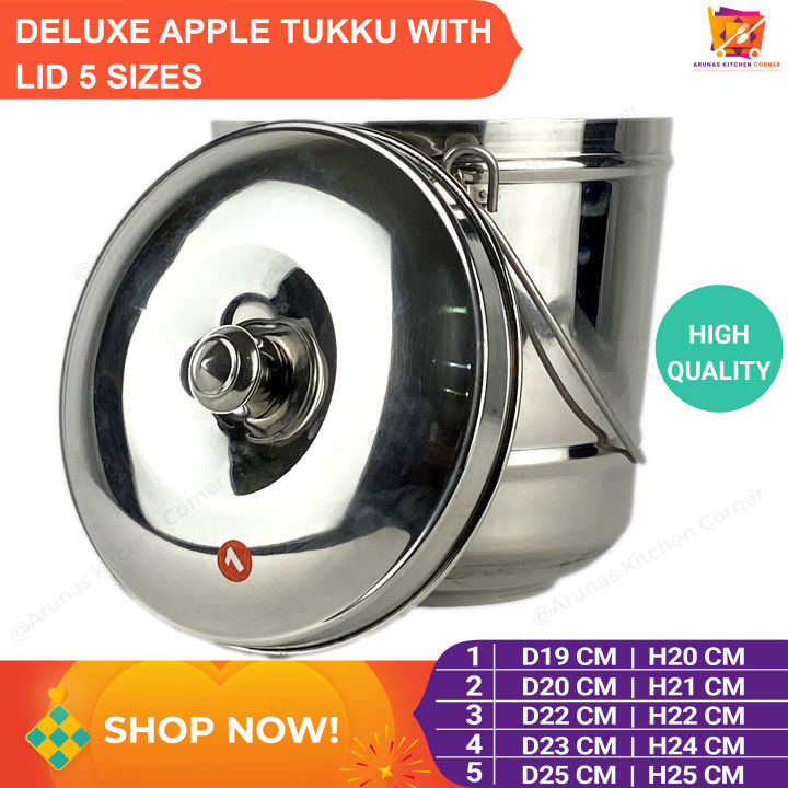 Single Tier Stainless Steel Food Container with Lid - Deluxe Apple ...