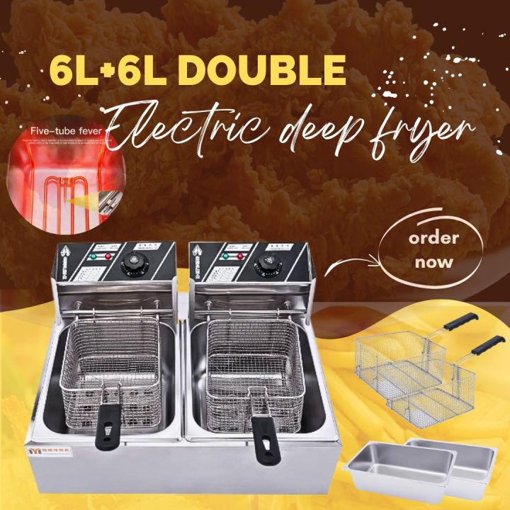 6L+6L Electric Heavy Duty Deep fryer Pure Stainless Steel Deep Fryer ...