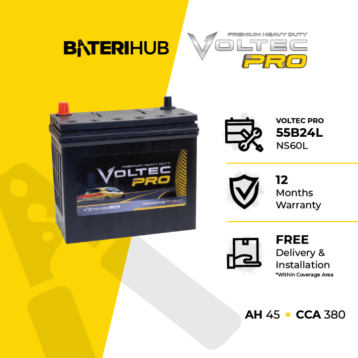 [ FREE INSTALLATION ] Bateri Kereta 55B24L | 55B24LS | Voltec PRO | Car Battery | Saga Iswara ...