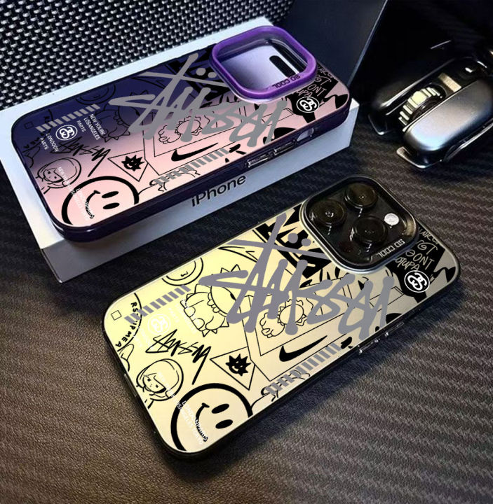 Trendy Brand Cartoon English Cool Smiley Face Graffiti Case Compatible ...