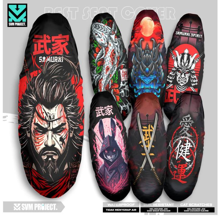 COVER JOK MOTOR / MOTIF SAMURAI / FULL COLOUR / SARUNG JOK MOTOR ...