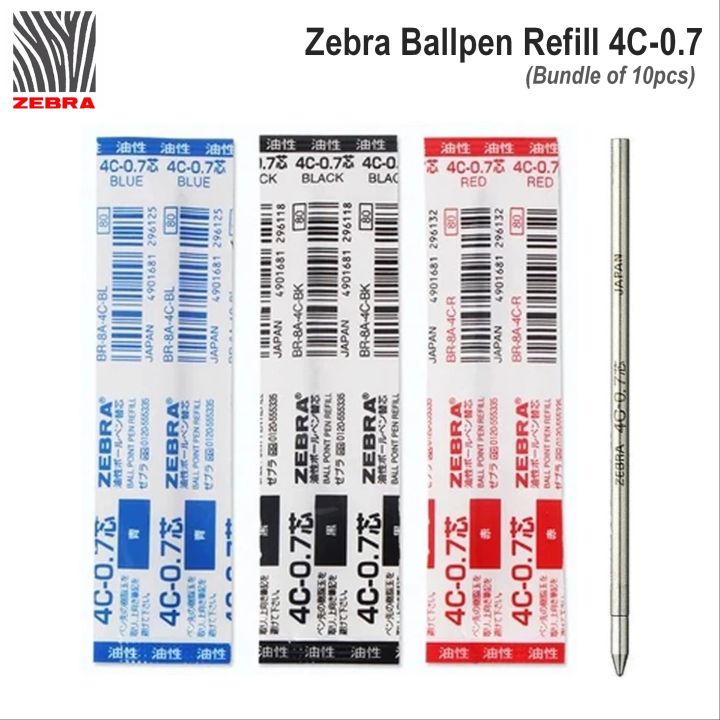 Zebra Ballpen Refill 4C-0.7 Black / Blue / Red (Bundle of 10pcs ...