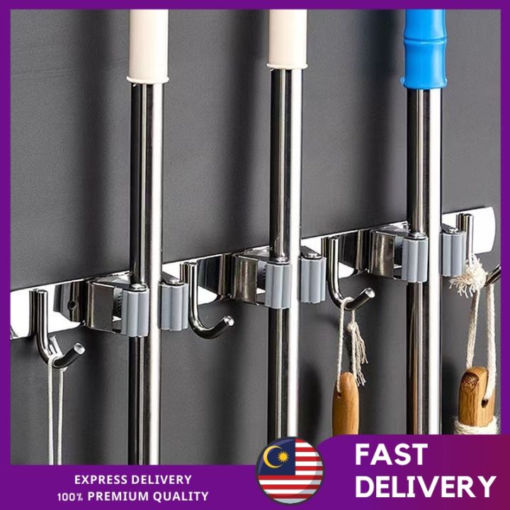 Hanger Heavy Duty Stainless Steel Space Saving Mop Rack Organizer ...
