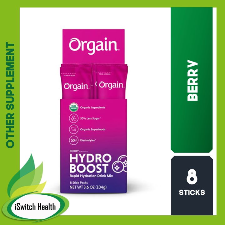 Orgain Organic Hydroboost Rapid Hydration Drink Mix - Berry - 8 Stick ...