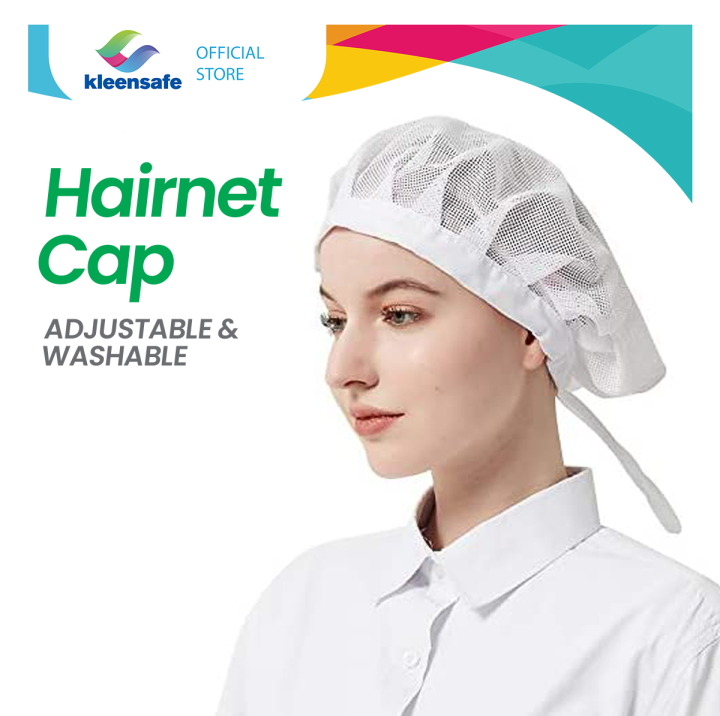 Kleensafe Hairnet Cap - White Washable, Adjustable tie strap Hairnet ...