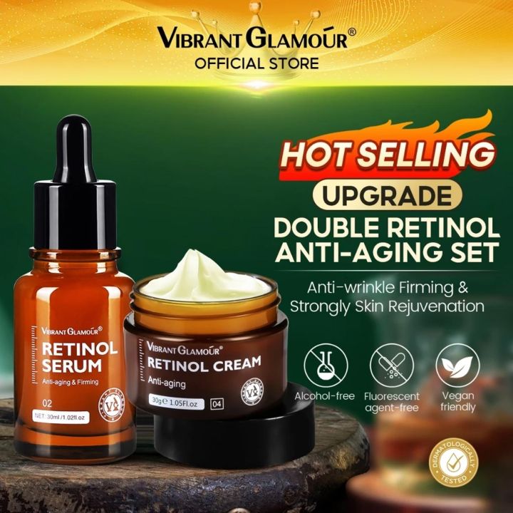VIBRANT GLAMOUR Retinol Set Face Cream + Serum VA Anti Aging Whitening ...