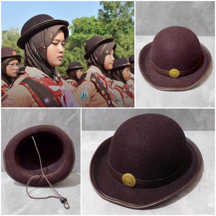 Topi Pramuka Cewek Boni Logo Pramuka | Topi Pramuka Putri Bulat SD SMP ...