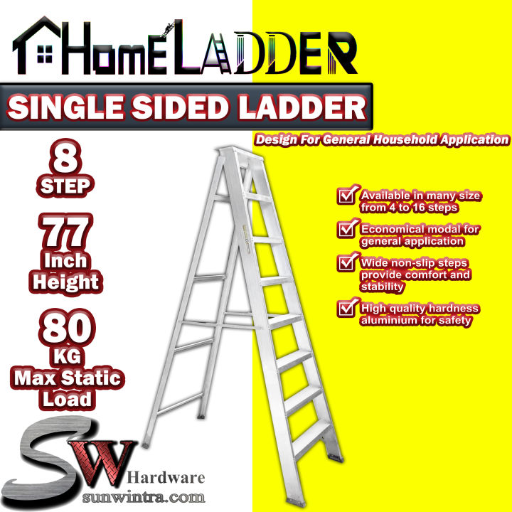 SW Hardware Extra Duty Home Ladder 8 STEP SINGLE SIDED ALUMINIUM LADDER ...