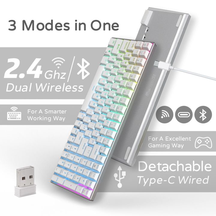 RK100 Pro Wireless Mechanical Keyboard,2.4G Bluetooth Wired RGB Hot ...