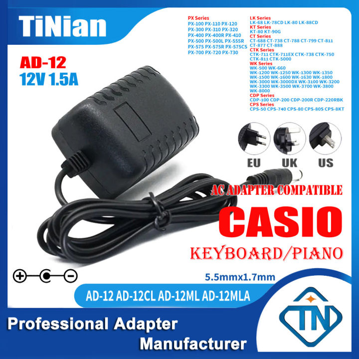 12V 1.5A AC/DC Adaptor AD-12 AD-12UL for Casio CPS-7 PS-20 PX-200 PS ...