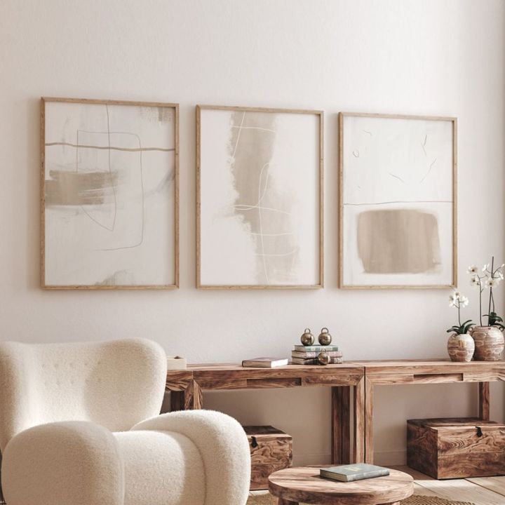 Boho Beige Abstract Geometric Graph Wall Art Canvas Painting Modern ...