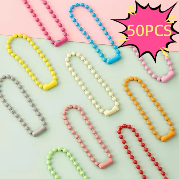 50PCS Ball Beads Chain Metal Hanging Chains Colored Ball Bead Keychain ...