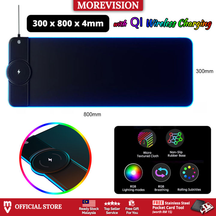 RGB LED Gaming Mouse Pad Non-Slip Desk Pad Qi Charging Rubber Base ...