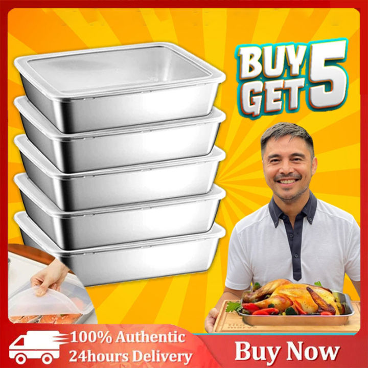【FAST Delivery】Combo 5 Stainless Tray With Cover For Food Stainless ...