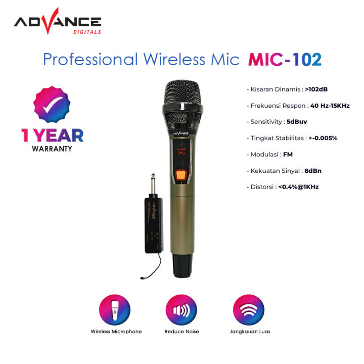 Advance Microphone MIC-102 Professional Mic Wireless Single Mic Tanpa ...