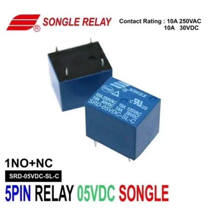 2 PCS Relay 5V 10A Original Songle SRD-5VDC-SL-C 5pin DC Control Asli ...