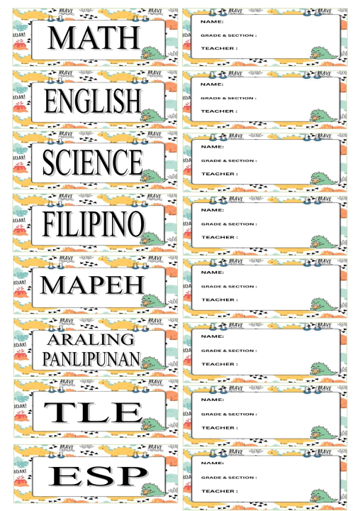 Cute Dino style Subject and Name label Sticker Set | Lazada PH