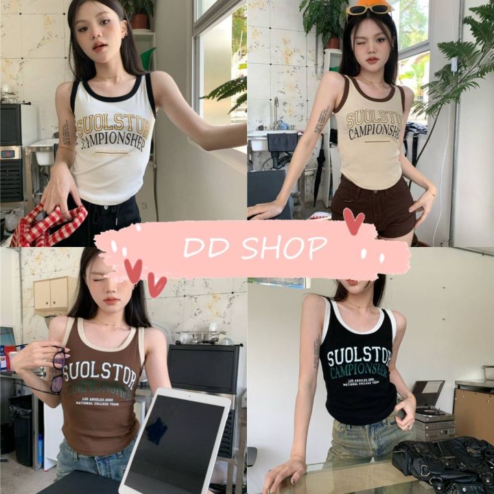 DD SHOP'พร้อมส่ง' M5513 เสื้อกล้ามไหมพรม ดีเทลสกีนตัวอักษรอังกฤษ แนวสตรีทมาก | Lazada.co.th