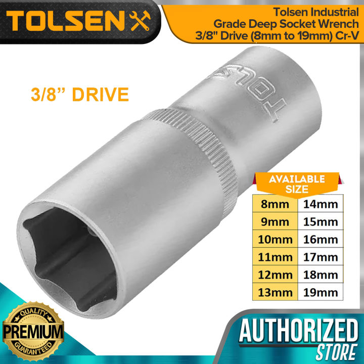 Tolsen Industrial Grade Deep Socket Wrench 3/8" Drive (8mm to 19mm) Cr ...
