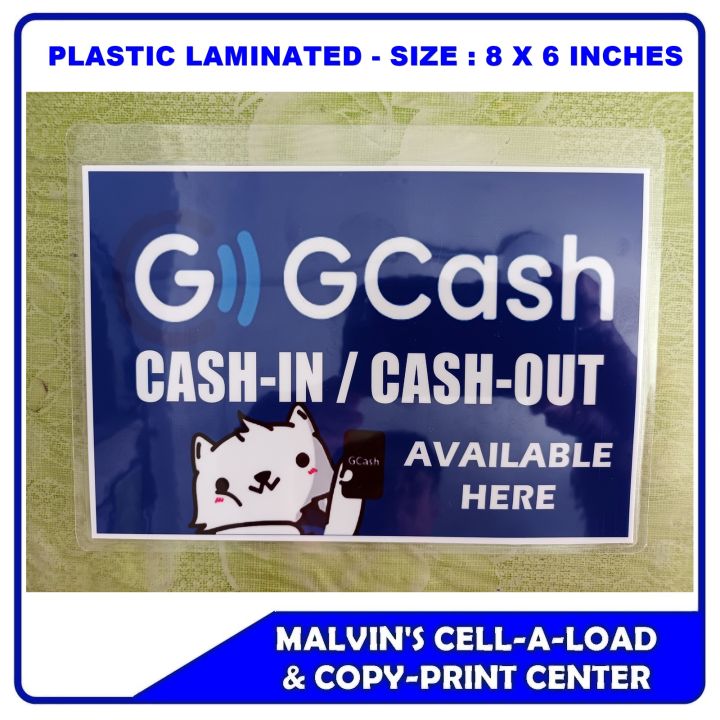 PLASTIC LAMINATED SIGNAGE - GCASH CASH IN AND GCASH OUT - Size 8x6 ...