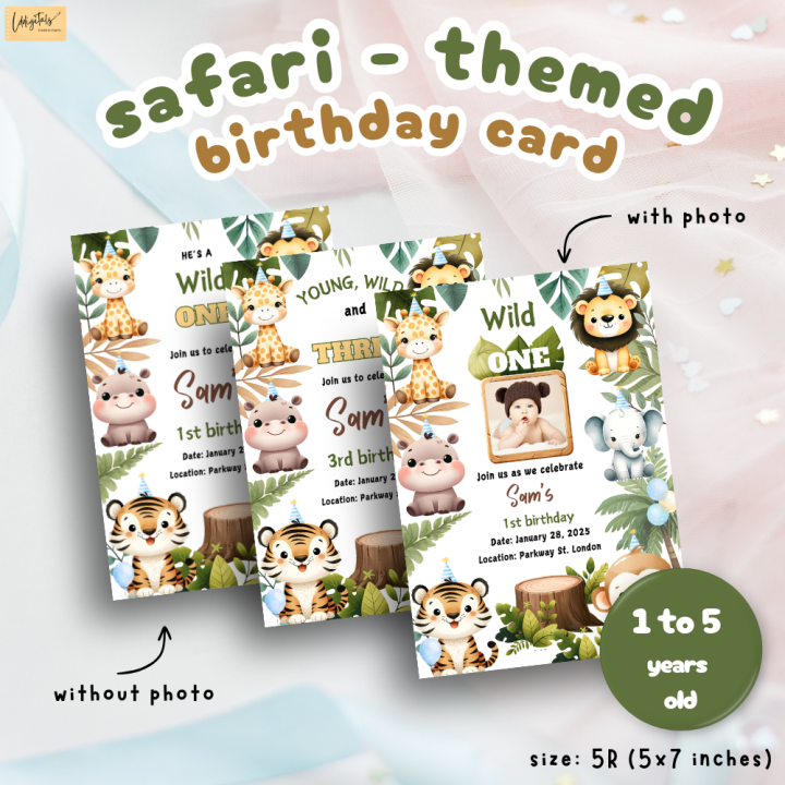 Safari-Themed Birthday Invitation Card for 1 to 5 years Old | Wild One ...