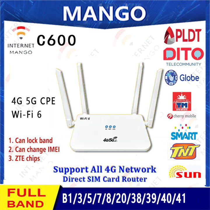 4G 5G C600 modem, WiFi 6 router, mobile signal, SIM card insertion ...