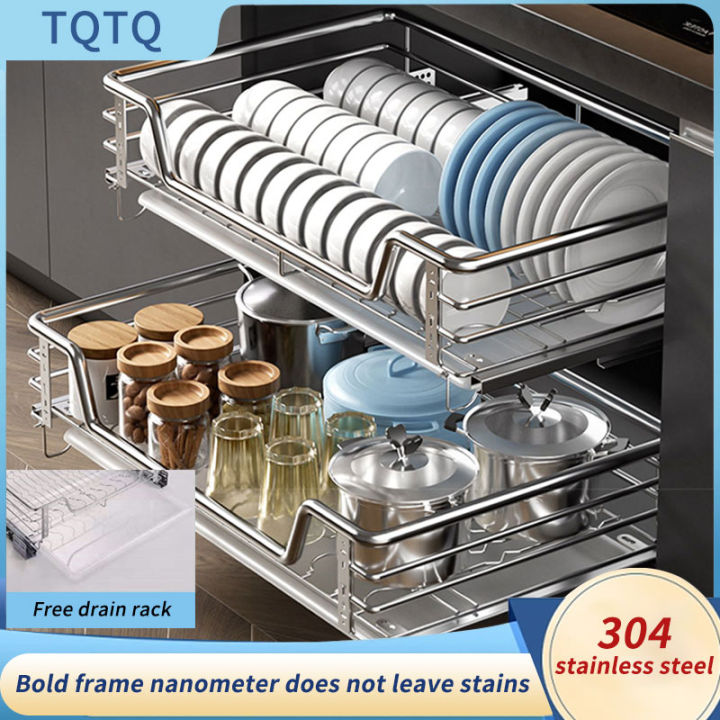 TQTQ SUS304 2 in 1 Pull Out Basket Double-layer Shelf Storage Rack for ...