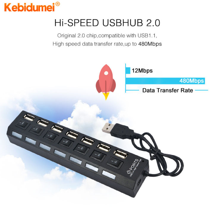 Kebidumei Hub USB Bộ Chia USB2.0 7 Cổng Đèn Báo LED Bộ Chuyển Đổi Chuyển Đổi | Lazada.vn