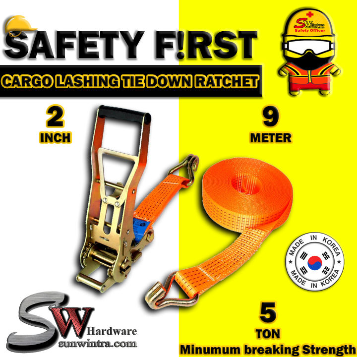 SW Hardware Premium 2 Inch x 5 Ton x 9 Meter Cargo Lashing Belt Ratchet ...