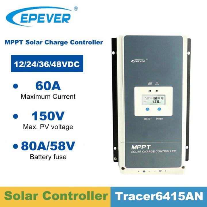 EPever 60A MPPT 12V 24V 36V 48V Solar Charge Controller Backlight LCD Display Max 150V PV Input ...