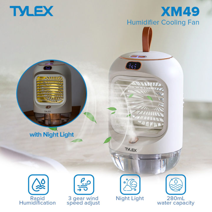 TYLEX XM49 Rotating Humidifier Cooling Fan Portable 3600mAh battery ...