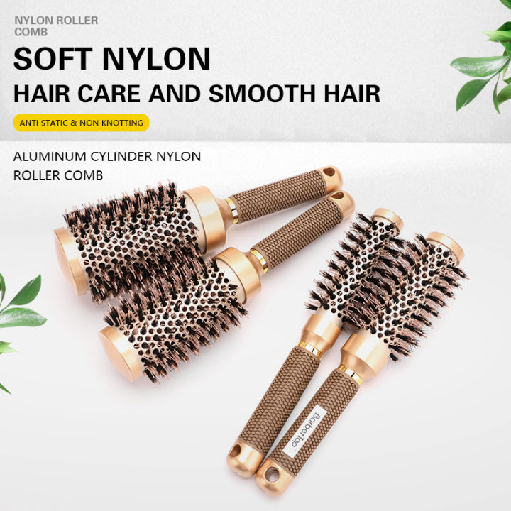Hairdressing Round Comb Anti-Static Nylon Smooth Daily Use Golden Baber ...