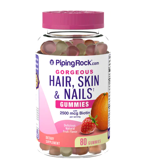 Piping Rock Gorgeous Hair, Skin, Nails with Biotin 2500mcg, 80 Gummies ...