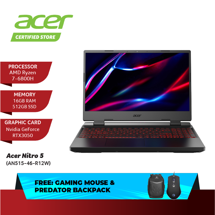 ACER NITRO 5 AN515-46-R12W (R7-6800H, 16GB, 512GB SSD, RTX3050_4GB, 15. ...