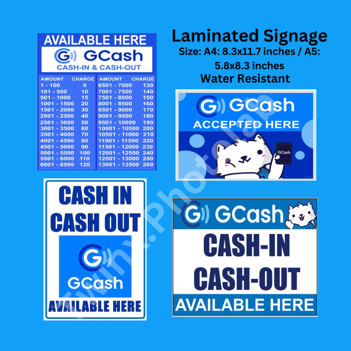 GCASH / CASH IN / CASH OUT LAMINATED SIGNAGE | Lazada PH