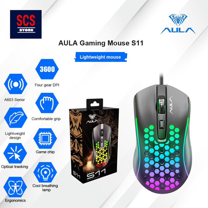 AULA S11 4 Keys Gaming Gaming Mouse Rainbow Colors RGB Backlight PC ...