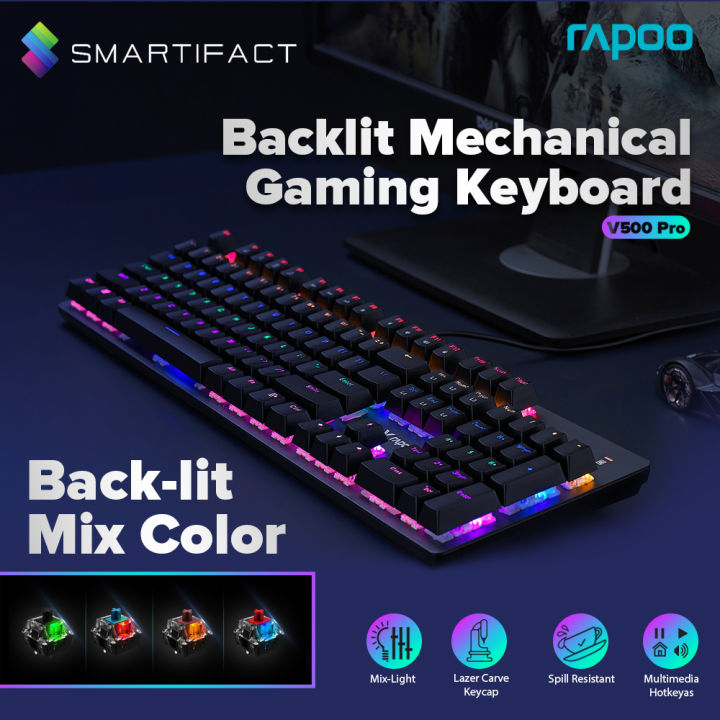 Rapoo V500 Pro/SE Mixed Color Backlit Mechanical Gaming Keyboard Blue ...
