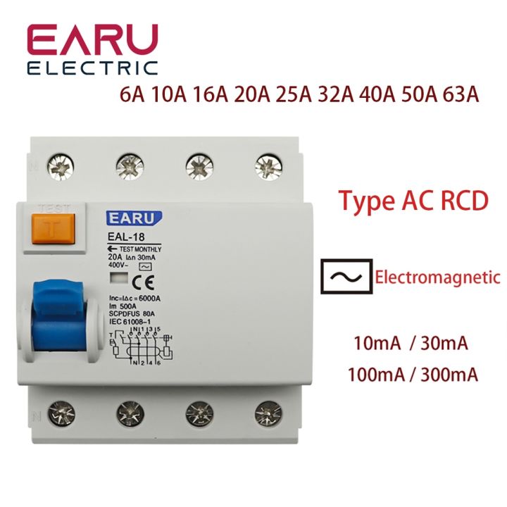 4P 32A 10/30/100/300mA Type AC RCCB RCD ELCB Electromagnetic Residual Current Circuit Breaker ...