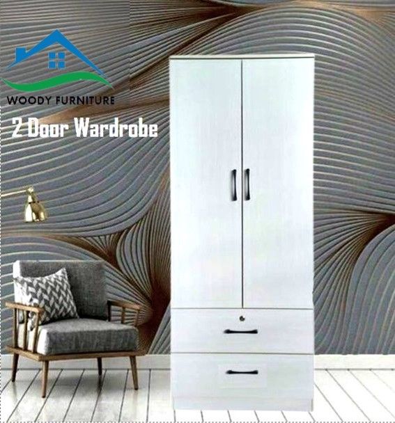 2 Door Wardrobe With 2 Drawer Solid Board / Almari Baju / Almari ...