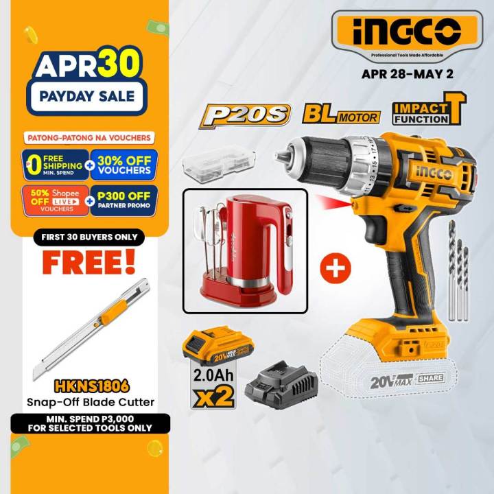 Ingco Cordless Combo Kit Set Impact Drill w Kitchen Mixer COSLI23023 ...