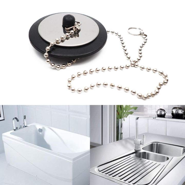 Rubber Tub Stopper with Chain Sink Strainer & Stopper Kitchen Barthroom ...